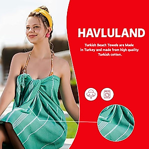 HAVLULAND Turkish Beach Towel Oversized 39x71 Turkish Bath Towels Highly Absorbent Quick Dry Extra Large Sand Free Beach Towels for Beach Pool Spa Gym Yoga Travel Camping Blanket - Olive Green