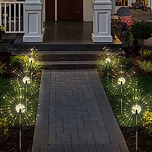 Anordsem Solar Garden Lights 2 Pack, Solar Fireworks Lights DIY Firework Lights,Outdoor Decorative Solar Lights IP65 Waterproof LED,Solar Pathway Lights for Walkway Patio Backyard Party (Warm White)