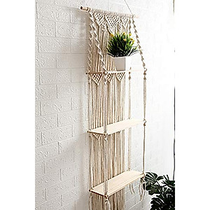 Chaokui Macrame Wall Hanging Shelf 3-Tier,Handmade Boho Macrame Shelf for Plants and Decor, Wall Hanging Shelves to Organize and Decor for Living Room, Bedroom, Bathroom (16'' W/55 H / 3-Tier)