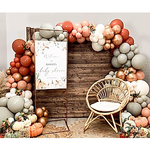 Little Pumpkin Balloon Garland Kit With 140pcs 18/10/5inch Dusty Gary Orange Rose Gold Nude Latex Balloons with for Boho Fall Thanksgiving Autumn Birthday Baby Shower Party Decorations(Orange)