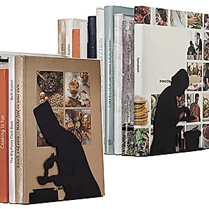 Unique Metal Decorative Bookends - Whimsical Hidden Book Ends for a Cool Book Holder Display - Cute Home Decor and Modern Gift Idea for Shelves Desk or Table (Cooking)