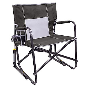 TAKTOP Outdoor Freestyle Rocker XL Folding Rocking Camping Chair with Carry Bag and Cup Holder for Patio, Garden, Lawn, Supports up to 300 lbs, Gray
