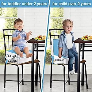 OTTOLIVES Toddler Booster Seat for Dining Table Thick Increasing Waterproof PU Washable Cushion with 2 Adjustable Straps Safety Buckle (Blue)
