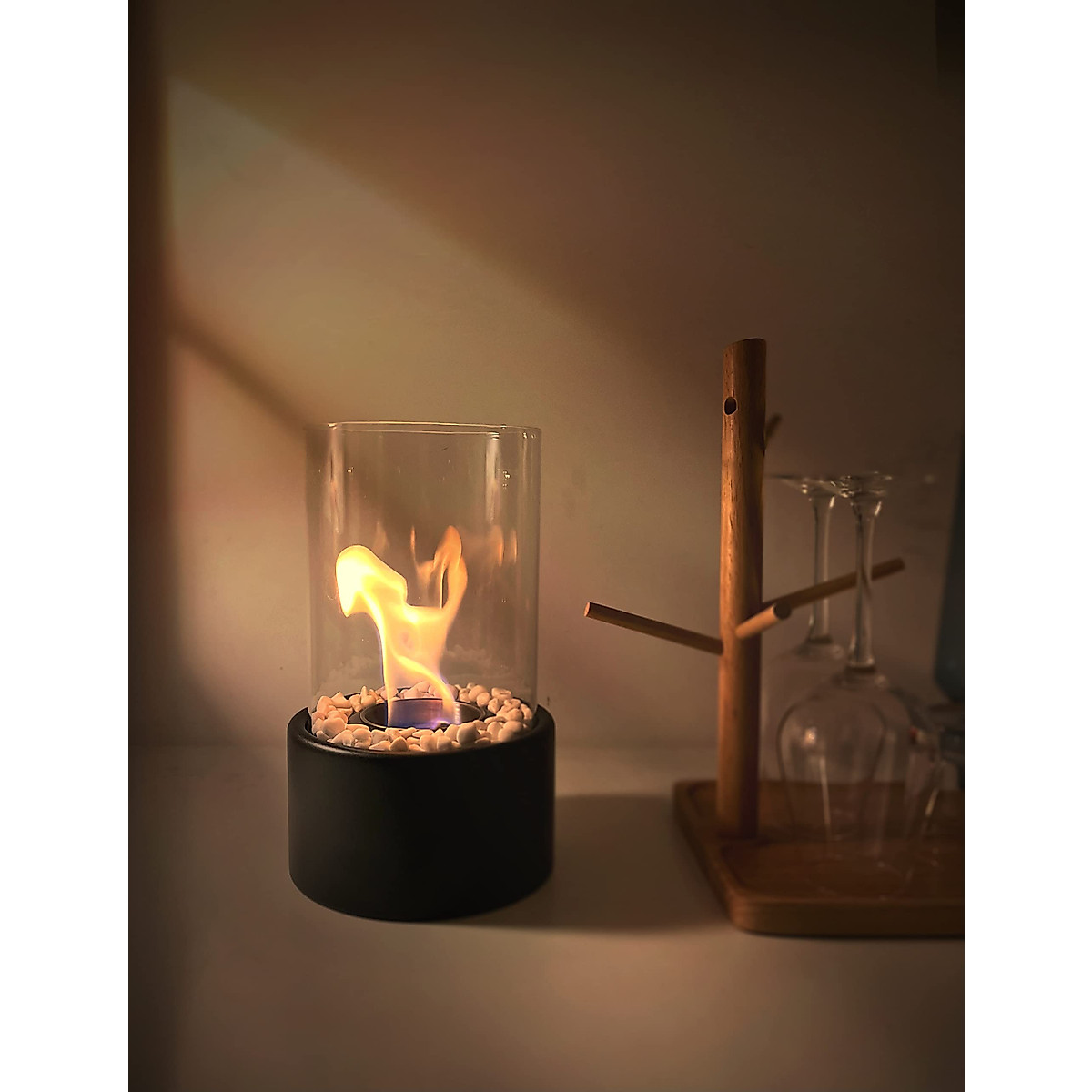 JAY'S HOME Table top Fireplace Portable Fire Pit Smokeless Indoor/Outdoor Fire Bowl Cozy Home Decoration Ethanol/Alcohol Fireplace, White