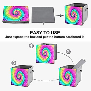 Spiral Tie Dye Large Cubes Storage Bins Collapsible Canvas Storage Box Closet Organizers for Shelves