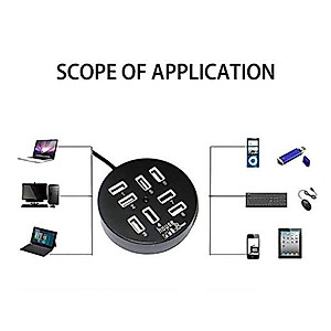 Dahszhi Round Shape 8 Port High Speed USB 2.0 Hub Mobile Charger with LED Light for Mac, Windows, Linux systems PC, Tablets(Black)