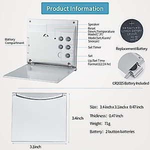 KANBIT Digital Travel Alarm Clock Battery Operated, Portable Large Number Display Alarm Clock with Temperature,12/24 H Small Desk Clock -Silver (NO Light)