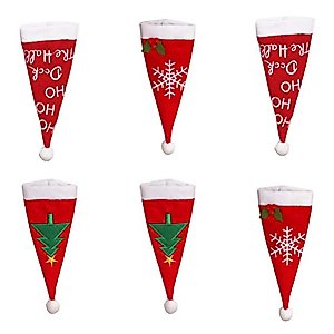 FARUTA 6Pcs Christmas Santa Hats Silverware Holders, Christmas Tableware Knife Fork Spoon Holder for Xmas Party Dinner Utensil and Flatware Organizers Decorations Supplies