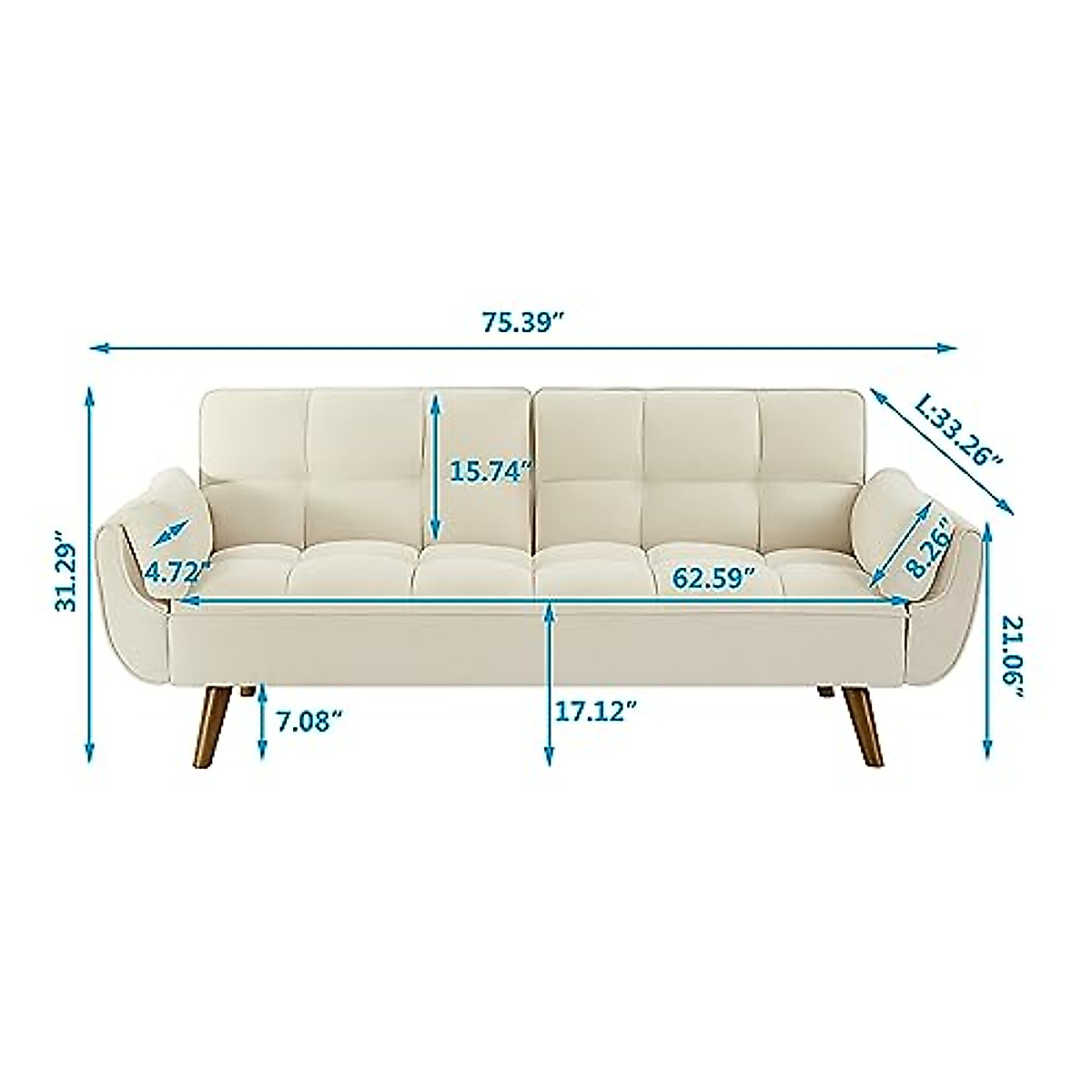 Eafurn 75" Foldable Convertible Sleeper Sofa Bed Versatile Futon Couches with Arm Pillows and Sturdy Wooden Legs, 3 Seater Tufted Linen Comfy Sofa & Couches for Living Room, Bedroom, Small Space