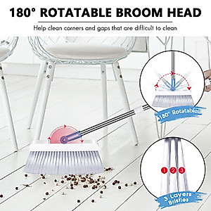 Kphico Broom and Dustpan Set with Upgrade 53" Long Handle&Floor Squeegee and Looped-End String Wet Mop with 2 String Mop Heads,for Laminate,Hardwood,Ceramic,Marble Floor Cleaning