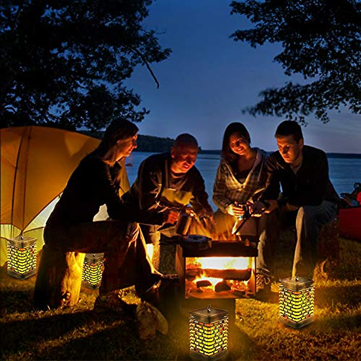 EOYIZW Solar Lantern Lights Outdoor Decor Flame Lights, Upgraded 99LEDs Dancing Flickering Flame Lights, Waterproof LED Lanterns Lights for Decor Garden Patio Pathway Deck Yard Blue-1Pack