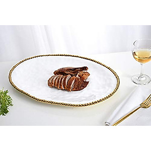 Pampa Bay Porcelain Large Oval Thanksgiving, Christmas, Hannukah, and Holiday and Party Serving Platter (White and Gold)