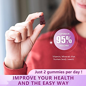 Calcium Magnesium Zinc with Vitamin D3 Supplement, Sugar Free Calcium Gummies for Women Men, High Absorption Zinc Gummies for Bone & Muscle & Immune Health, Vegan Elderberry Flavor - 60 Count