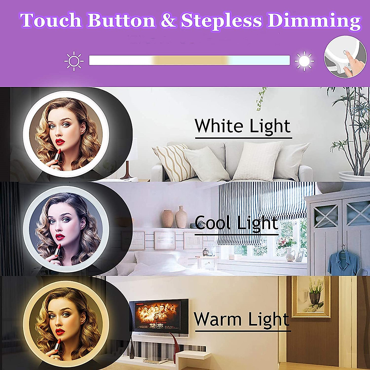 Flymiro Lighted Makeup Vanity Mirror with 10X 1X Double Sided Magnification Mirror, 3 Color Lighting, Rechargeable Tabletop Desk LED Foldable Travel Cosmetic Mirror with Lights