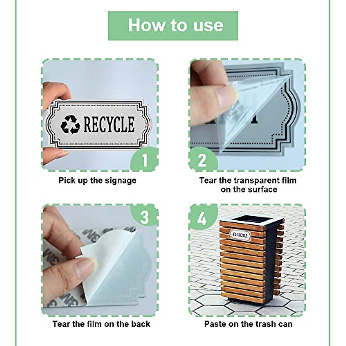 4 Pack Recycle and Trash Decal, Recycle and Trash Logo Symbol, Waterproof Vinyl Decal for Trash Cans, Garbage Containers and Recycle Bins (Gray)