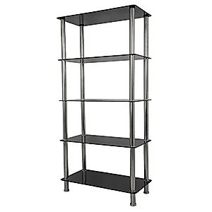 AVF S25-A Tall 5 Tier Shelving Unit in Black Glass & Chrome