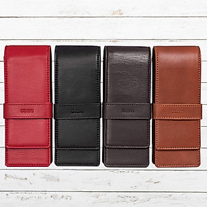 DiLoro Leather Triple Pen Case Pencil Pouch Holder for Three Fountain Ballpoint Rollerball Pens and Pencils (Black)