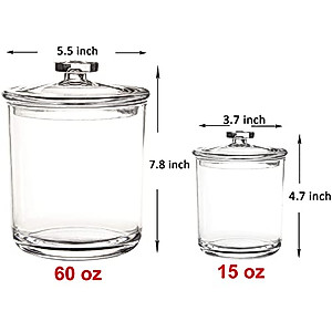 Youngever Clear Plastic Apothecary Jars (1 Set 60 Ounce and 1 Set 15 Ounce)