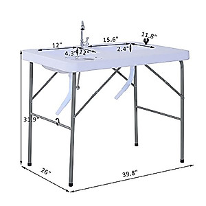 Outsunny Portable Folding Camping Sink Table with Faucet and Dual Water Basins, Outdoor Fish Table Sink, 40''