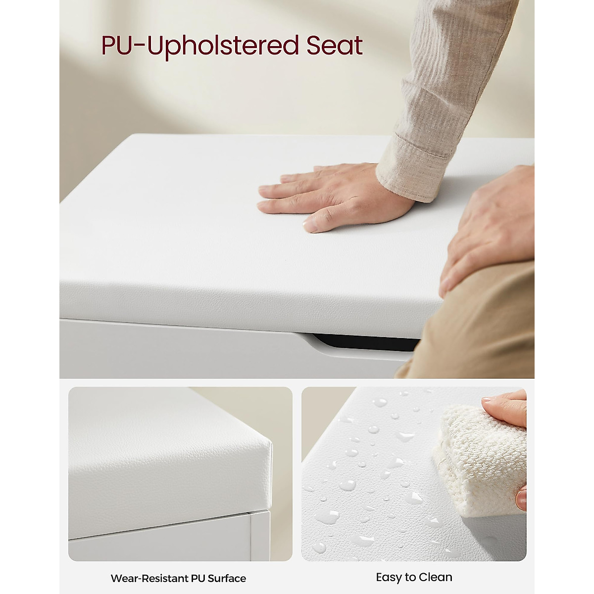 VASAGLE Storage Bench with Cushion, Shoe Bench with Padded Seat, 3 Compartments, Hidden Storage, Shelves, Hallway Bedroom, Load Capacity 330 lb, 11.8 x 31.5 x 17.3 Inches, Cloud White