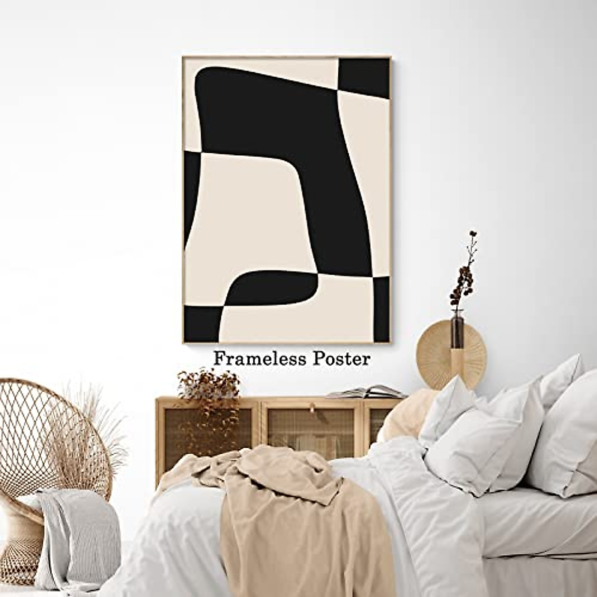 Black and Beige Canvas Wall Art Abstract Neutral Poster Beige Boho Wall Art Abstract Black Painting for Bedroom Decor Abstract Geometric Print Black and Beige Minimalist Wall Art 16x24inch No Frame