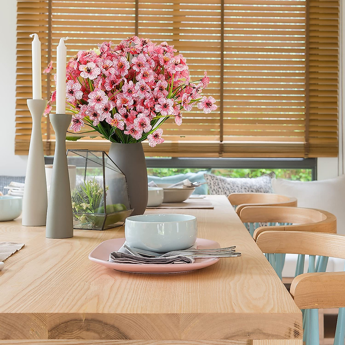 Vebroert Artificial Flowers, 12 Bundles Outdoor Fake Flowers UV Resistant Silk Flowers Greenery Decor, No Fade Plastic Faux Plants for Window Boxes Garden Porch Wedding Decoration, Pink