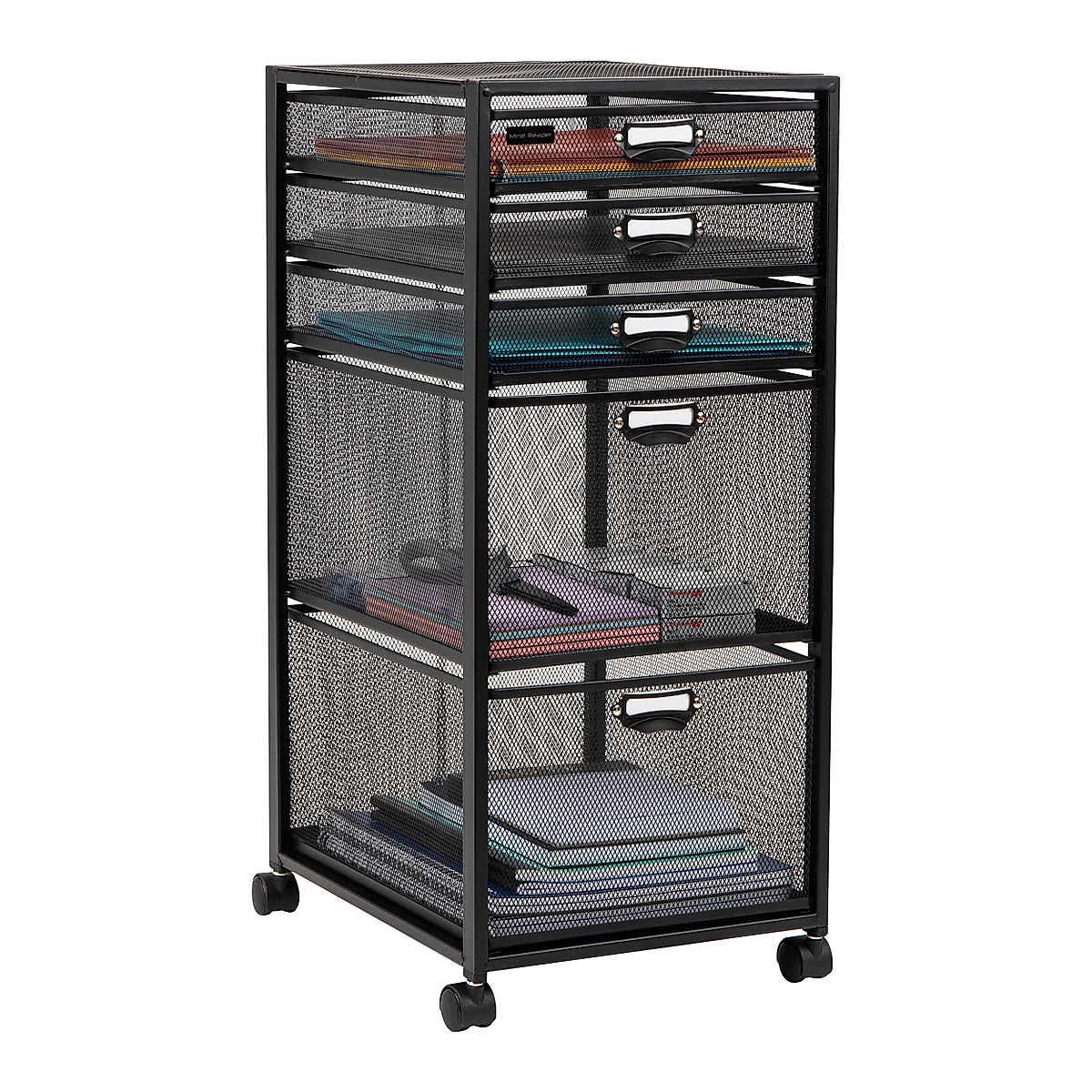 MIND READER Rolling File Cabinet with Drawers [5 Drawers] Craft Cart Organizer with Wheels, Slim Storage for Makeup, Kitchen, Utilities, Office Supplies, and Tools (BLACK MESH)