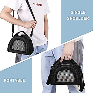 YUDODO Hamster Carrier Guinea Pig Carrier Bag Small Animal Sugar Glider Pouch Gerbil Hedgehog Portable Travel Carrier Outdoor Hangbag Flying Squirrel Rat Carrier Black