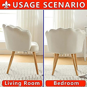 Shell Shaped Living Room Accent Chairs,Modern Velvet Bedroom Chair,Upholstered Armchair,Comfy Reading Chair for Adults,Teens,Bow Tie Pillow,Solid Wood Legs (Beige)