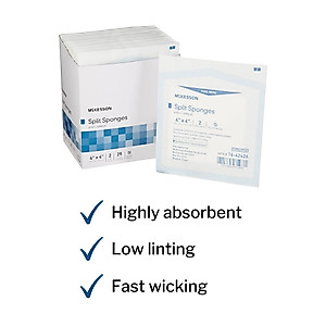 McKesson Split Sponges, 6-Ply Sterile, I.V. and Tracheostomy Dressings, Polyester / Rayon Blend, 4 in x 4 in, 2 per Pack, 300 Packs, 600 Total