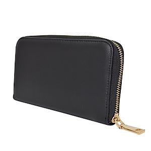 Women's Bow Front PU Leather Zip Around Wallet, Black