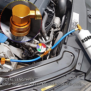 JIFETOR AC Charge Hose with Gauge, Car R134A Refrigerant Recharge Kit, Auto Air Conditioning U Charging Hose Low Pressure Measuring Meter with 1/2 inch Can Tap and R134A Quick Coupler, 100PSI