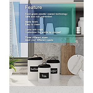 LF LIKEFAIR Farmhouse Kitchen Canisters Set of 3,Food Storage Containers for Home Kitchen, Tea, Herbs, Sugar, Salt, Coffee, Flour, Herbs (White & Black)