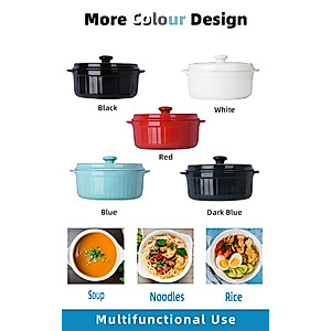 HAOTOP 2-Quart Ceramic Deep Casserole Dish with Lid, Ceramic Baking Dishes, Oven Safe (White)