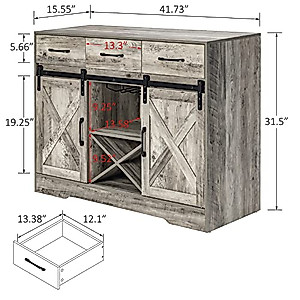 Kitchen Buffet Sideboard,Wine Cabinet,Coffee Bar Table,Farmhouse Liquor Storage Cabinet with 3 Drawers, Sliding Barn Door Cupboard Table for Kitchen,Living Room,Dining Room