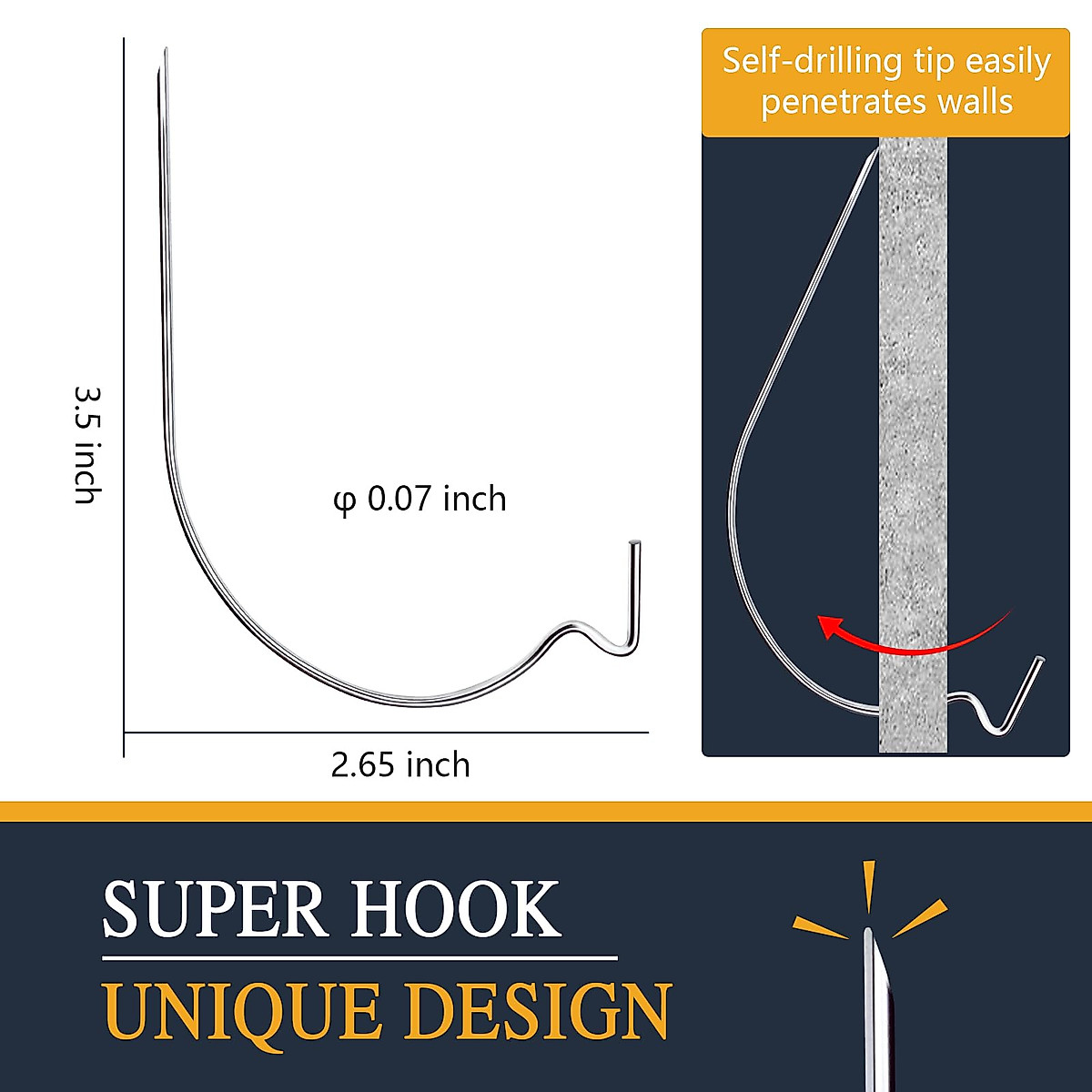 MIHUYAN Picture Hanger Super Hook 20PCS,High-Quality Steel Picture Hanger Hercules Hooks,Used for Drywall, Wood Wall, Plaster Wall, can Hang Photos, Art, Clock, Mirror.