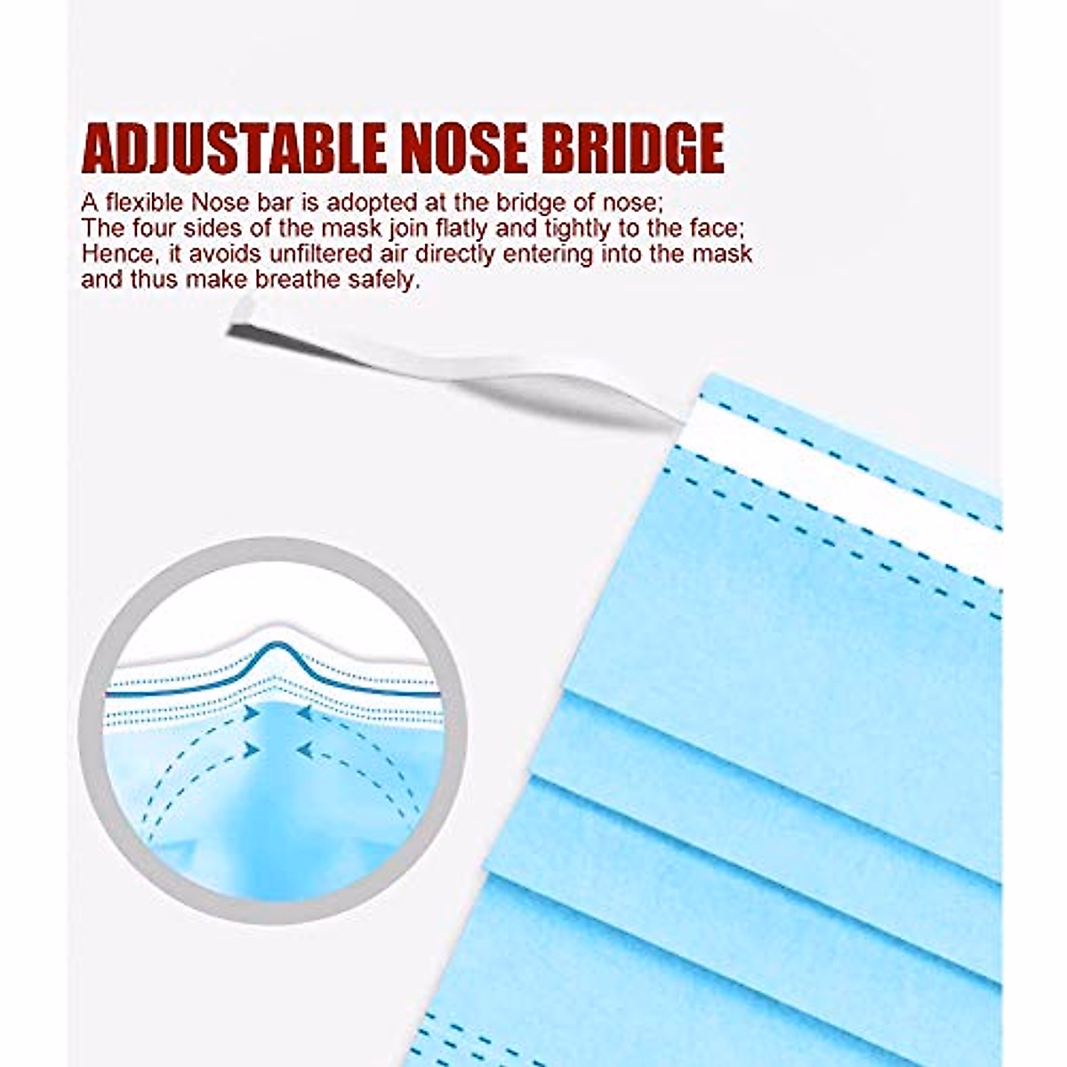 Pack of 50 Soft & Comfortable 3 Layer Disposable Face Mask with Earloops, Comfortable Nose/Mouth Coverings for Home & Office