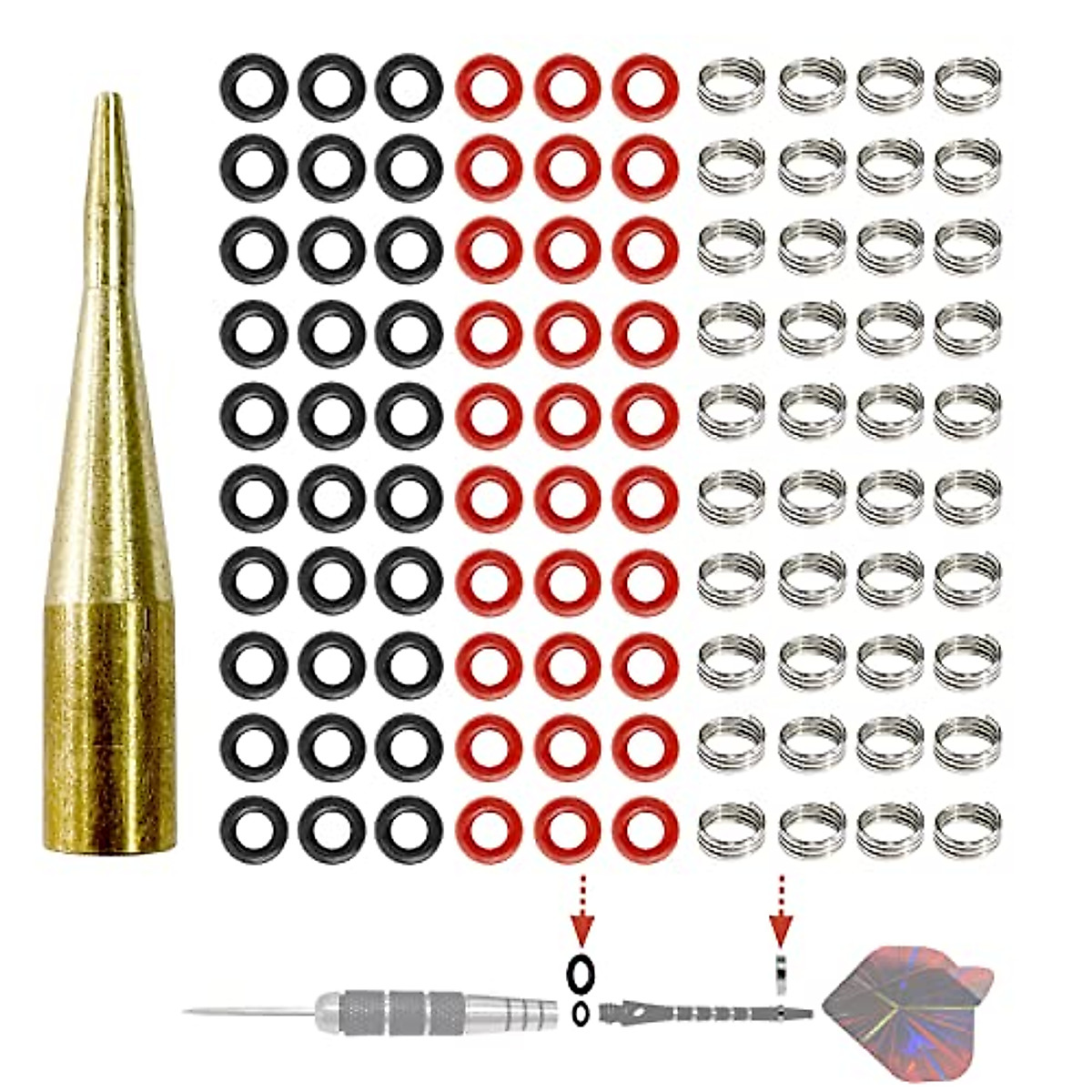 DIOLILI Dart Shaft O-Ring Applicator Tool+200 Pcs Black Rubber O-Rings+200 Pcs Red Silicone Ring+50 Pcs Dart Steel Rings Accessory Washers Keep Shafts Tight …