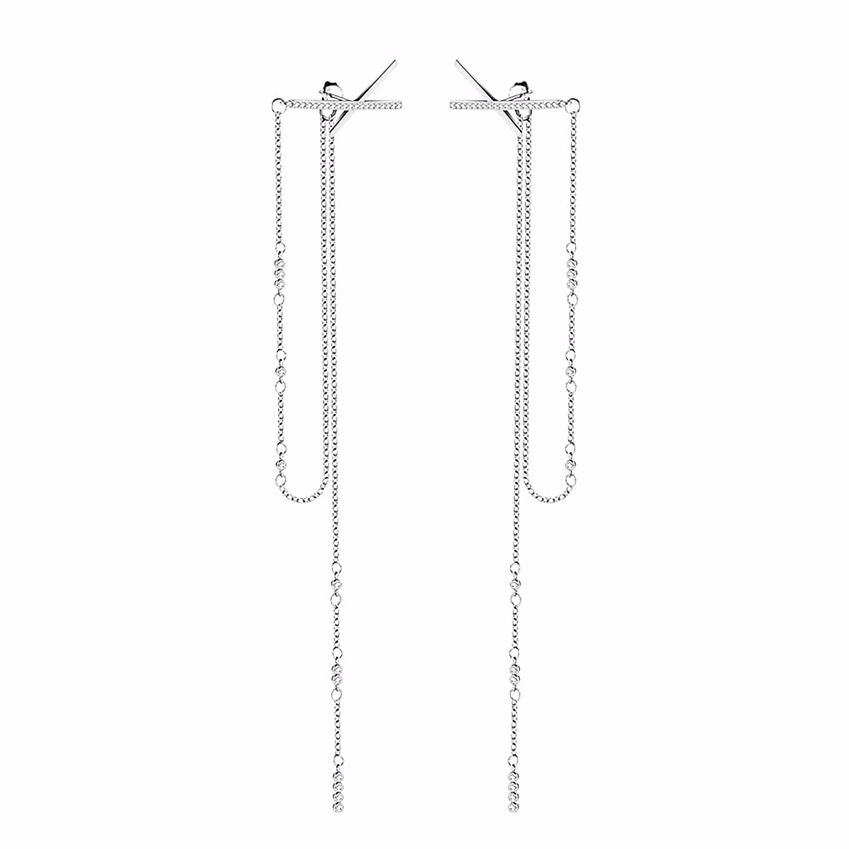 SLUYNZ 925 Sterling Silver CZ Long Dangle Earrings Chain for Women X Long Earrings Tassel 5.9inch (A-Silver)