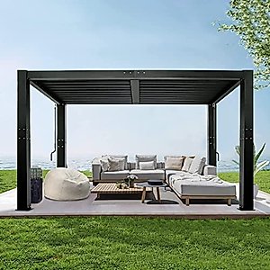 ONLYCTR Outdoor Louvered Pergola 10' × 10' Aluminum Large Pergola Patio Rainproof Pergola with Adjustable Roof, Black Gazebo for Outdoor Deck Garden Beach Patio (10' × 10', Black)