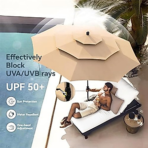 PHI VILLA 5 Pieces Patio Dining Set for 4 with 10ft Patio Umbrella, Metal Patio Circle Table Outdoor Stackable Wrought Iron Chair Set of 4 & 42" Large Round Dining Table,3 Tier Vented Beige Umbrella