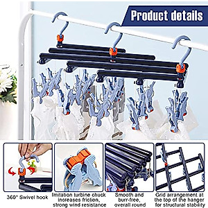 SHZMJL Foldable Clothes Drying Hanger with 29 Clips-Drip Hanger-Sock，Laundry Drying Rack Hanger for Socks Bras，The Clips Release Quickly,Large Clamp of Imitation Turbine (White)