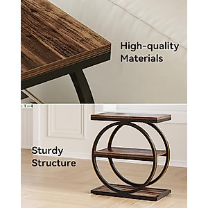 LITTLE TREE End Table, 3-Tier Side Table, Slim Sofa Side Table for Living Room, Tall Bedside Table Nightstand for Bedroom, Rustic Brown and Black