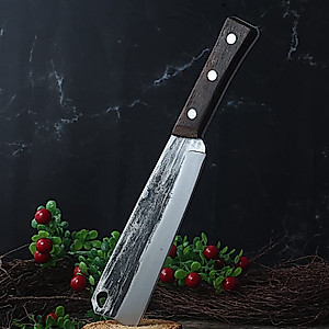 Meat Cleaver Knife, Hand forging Bone Chopping knife Kitchen Chef Butcher Knives with Wood Handle Chinese Knife Cleaver Cutting Outdoors Tools