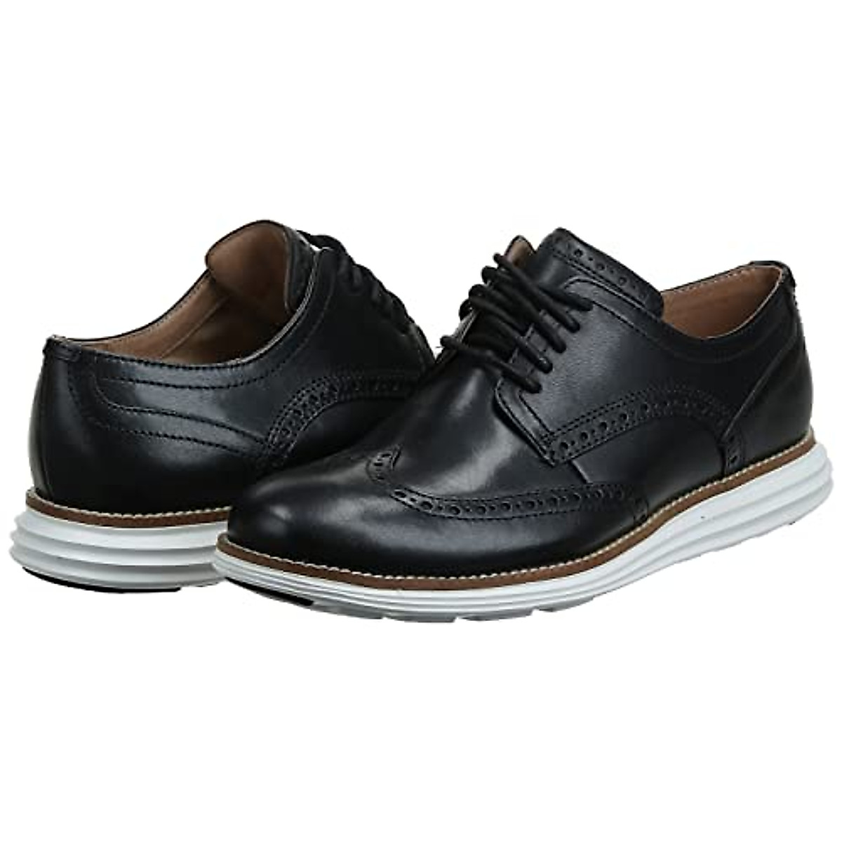 Cole Haan Men's Original Grand Shortwing Oxford Shoe, Black Leather/White, 12 Medium US