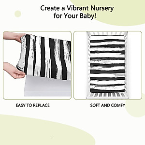 Black and White Stripe Themed Fitted Crib Sheet,Standard Crib Mattress Fitted Sheet Soft and Breathable Bed Sheets-Baby Crib Sheets for Girl or Boy, 28“ x52“,Black White