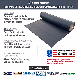 Sandbaggy Non Woven 4 oz Geotextile Landscape Fabric | Made in USA | 50 YEAR Fabric | Industrial Grade Fabric | French Drains | 100 Lbs of Tensile Strength | UV Protected | Approved by DOT (4 ft x 100 ft Roll)