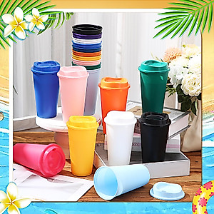 Honeydak 45 Pack Reusable Coffee Cups with Lids 16 oz Portable Tea Cups Reusable Hot Coffee Mugs Tumblers Bulk Plastic Tumblers Travel Drinks Mugs for Hot and Cold Drinks(Multicolor)