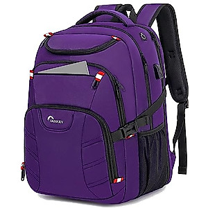 VANKEV Travel Backpack, Extra Large Laptop Backpack for Women Men，School College Business Work Bookbag Anti Theft TSA Approved Computer Bag Fits 17 Inch Laptop with USB Charging Port(Purple)