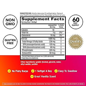 MegaRed #1 Doctor Recommended Krill Oil Brand - 1000mg Omega 3 Supplement with EPA, DHA, Astaxanthin & Phospholipids, Supports Heart, Brain, Joint and Eye Health, No Fish Aftertaste 60 Softgels